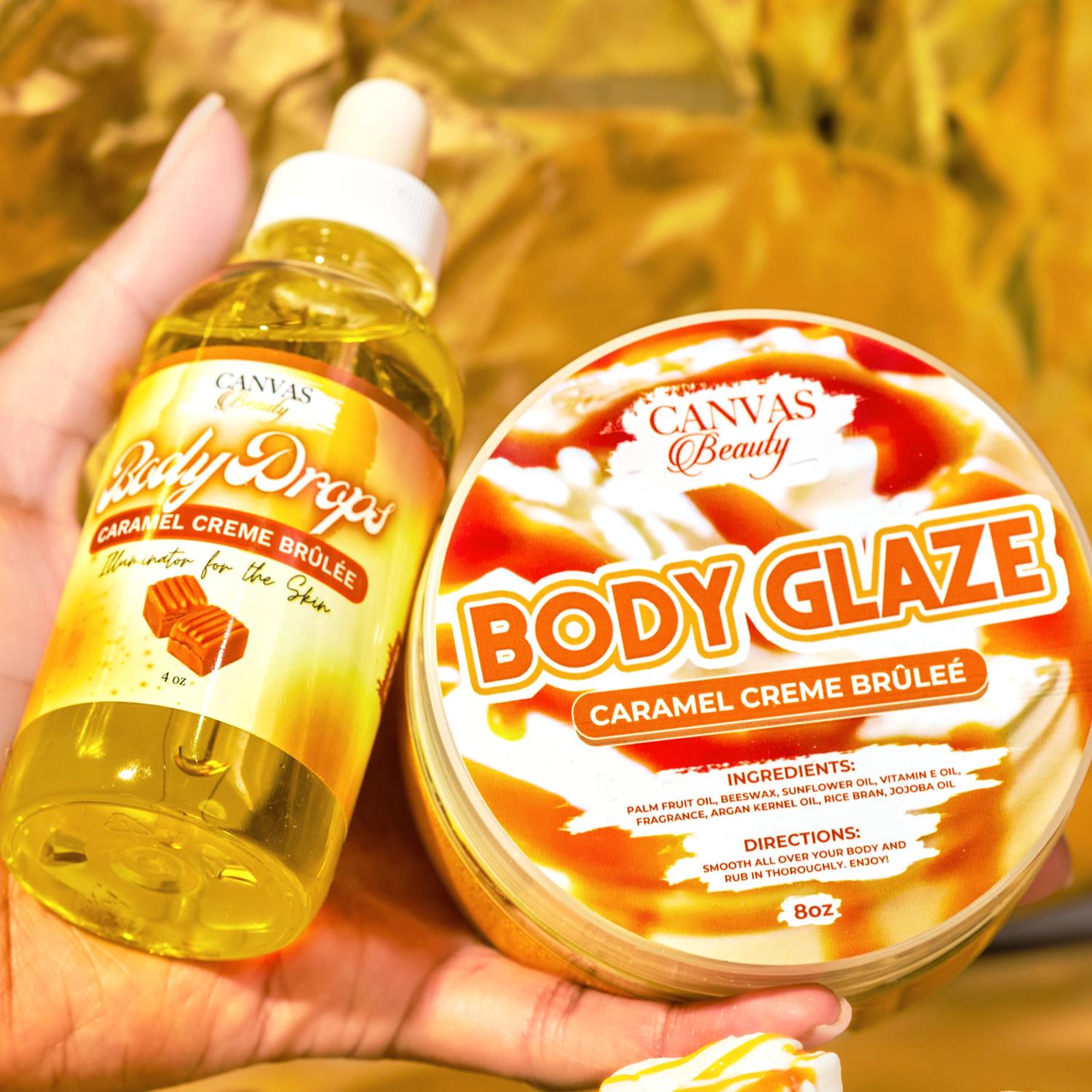 BODY GLAZE & BODY DROPS DUO: CARAMEL CREME BRULEE – CANVAS BEAUTY BRAND